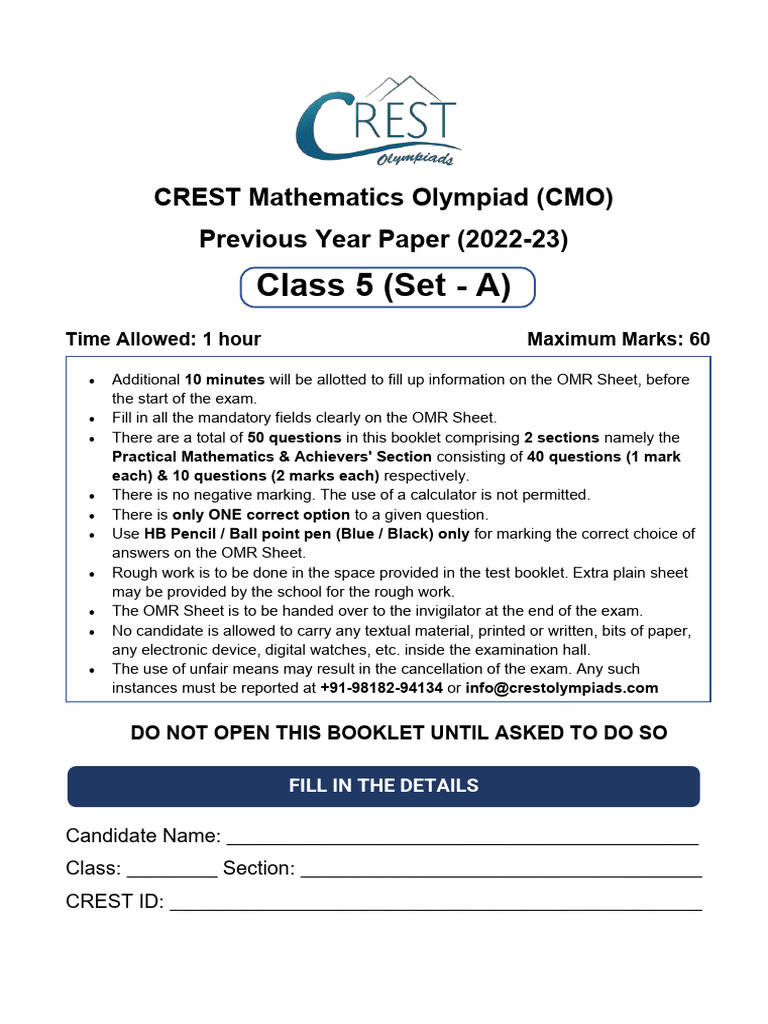 CMO Previous Year For Class 5 | PDF