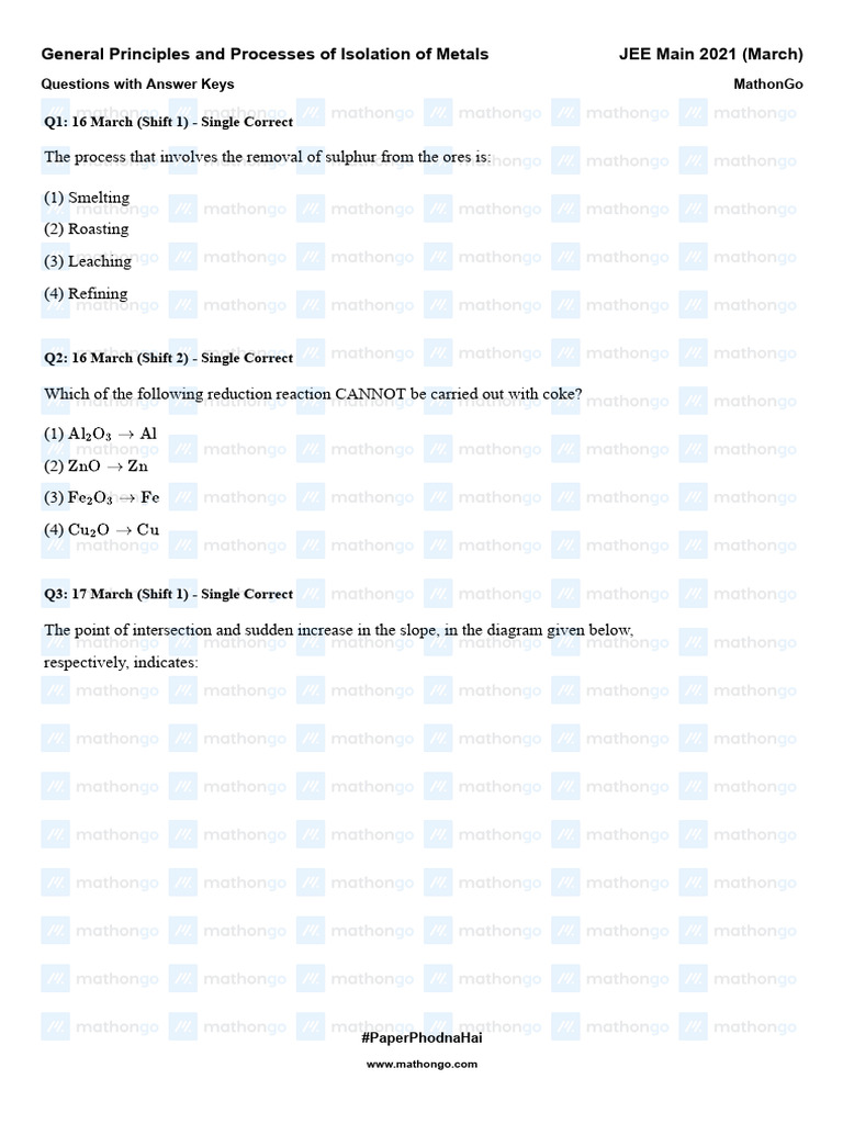 16 General Principles and Processes of Isolation of Metals | PDF ...