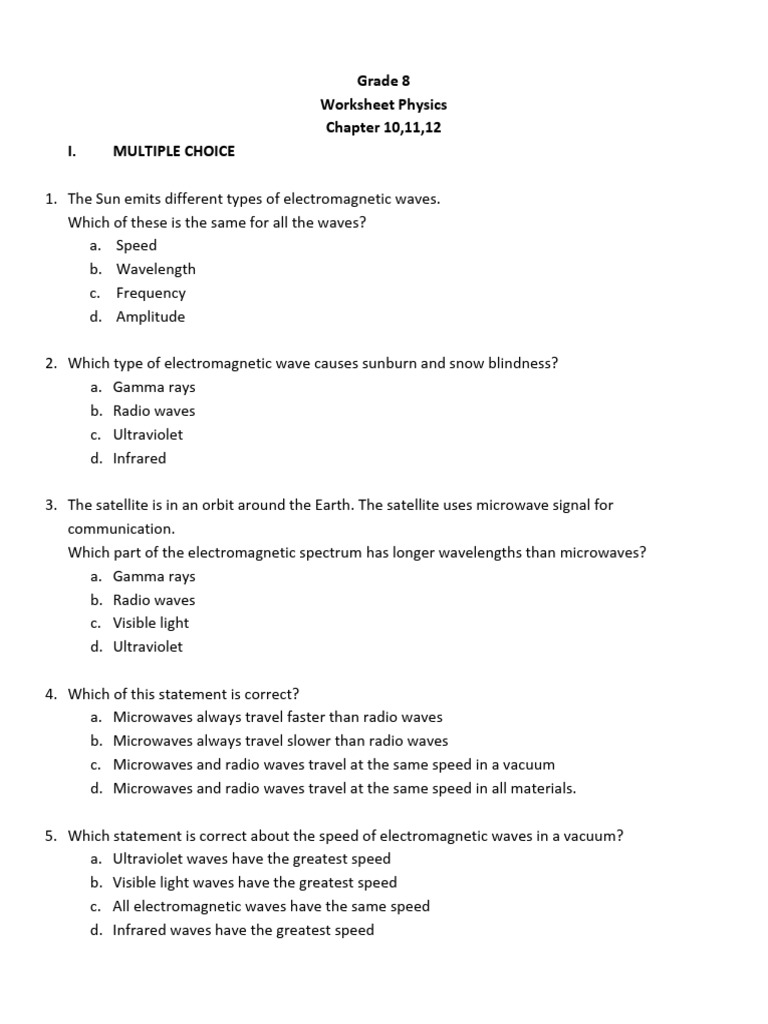 Electromagnetic Waves Quiz for Grade 8 | PDF | Waves | Electromagnetic ...