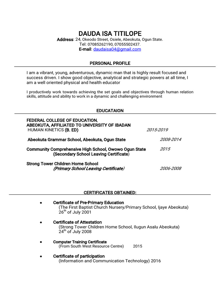 Dauda Isa Titilope CV | PDF
