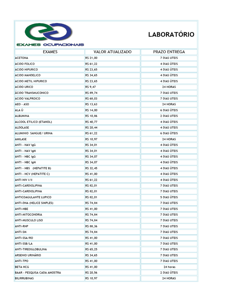 Tabela de Laboratoriais | PDF | Especialidades médicas