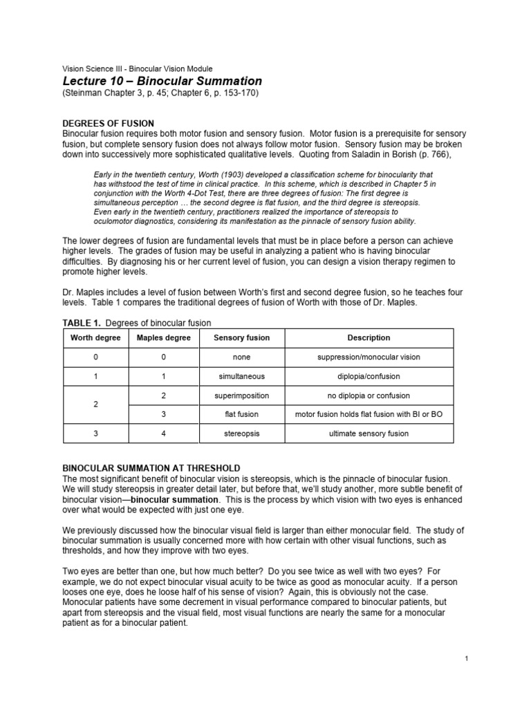 Binoc Summation | PDF | Visual Acuity | Eye