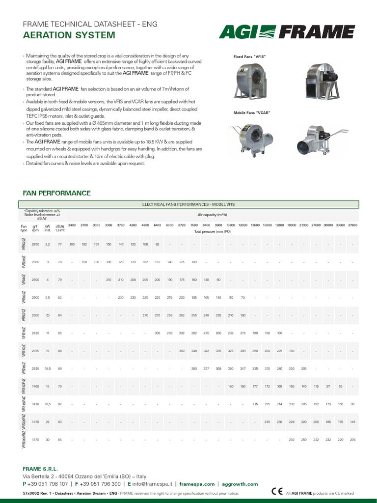 Frame Eng Aeration System Datasheet | PDF | Manufactured Goods