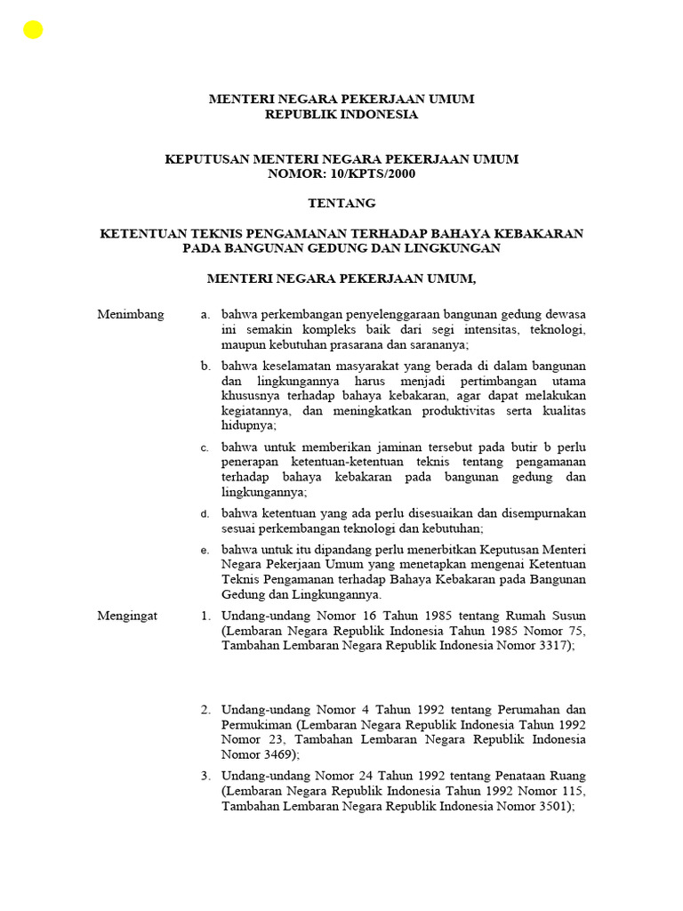 Kepmen Pu No.10-Kpts-2000-Pengamanan Terhadap Bahaya Kebakaran Pada ...