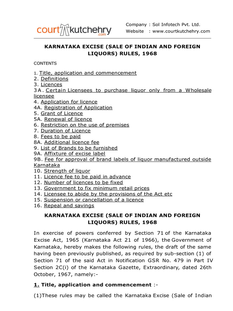 Karnataka Excise Rules | Download Free PDF | License
