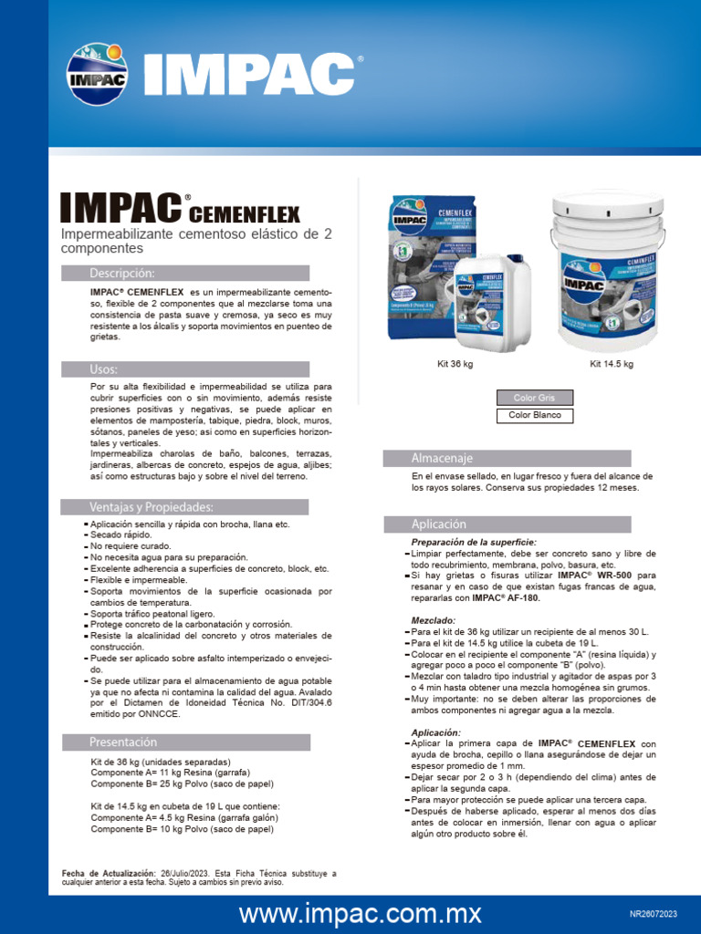 impac-cemenflex | PDF | Hormigón | Agua