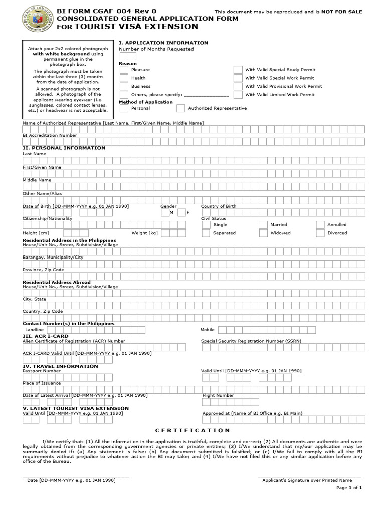 CGAF-004-Rev 0 - TOURIST VISA EXTENSION 2016 NEWWWWW | PDF | Travel ...