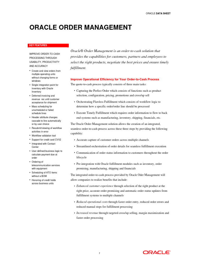 order-management-data-sheet | PDF | Oracle Corporation | Automation