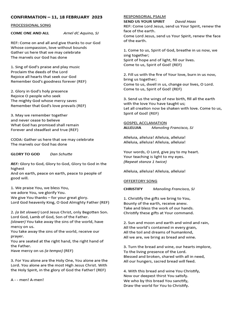 Confirmation Service Music Program | PDF | Glory (Religion) | Eucharist