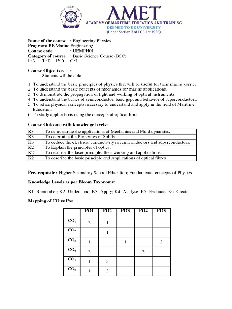 B.E. Marine Engg., Engineering Physics T &L | PDF | Diffraction | Laser