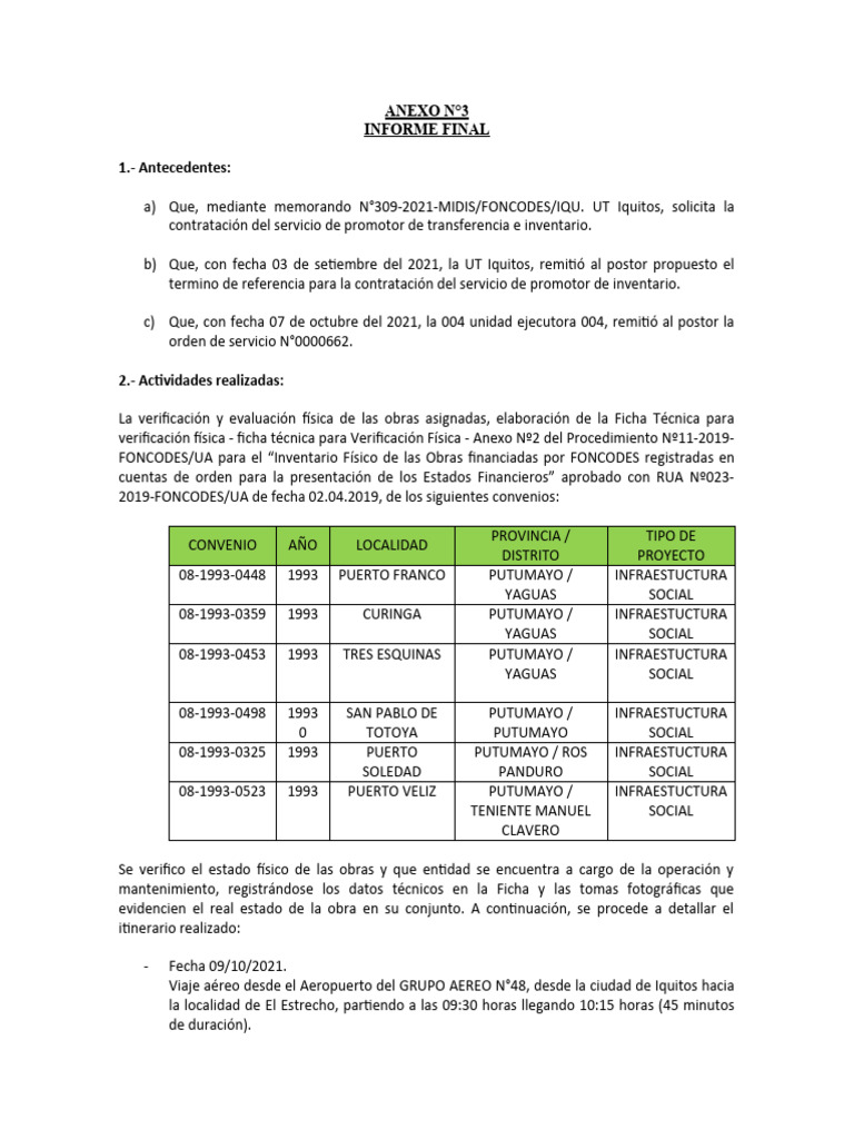 Anexo N°3 - Modelo de Informe Final | PDF | Transporte