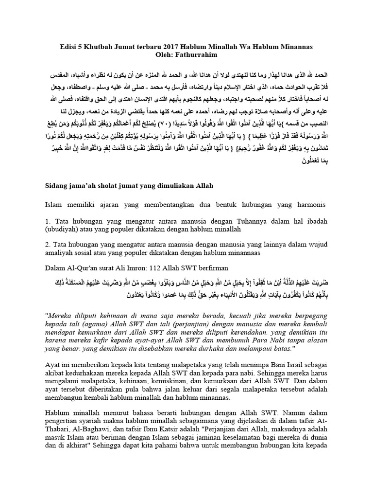Khutbah Jumat: Hablum Minallah dan Minannas | PDF | Kajian Bahasa Asing ...