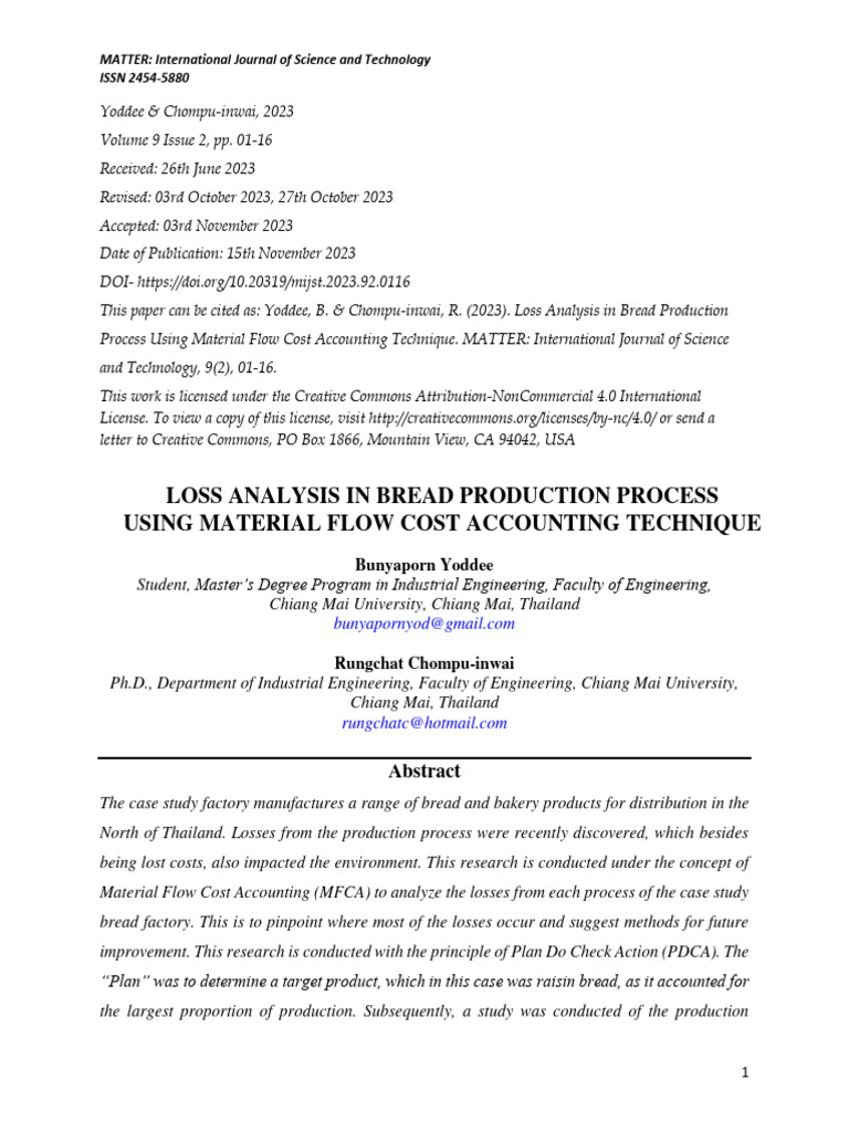 LOSS ANALYSIS IN BREAD PRODUCTION PROCESS USING MATERIAL FLOW COST ACCOUNTING TECHNIQUE | PDF ...
