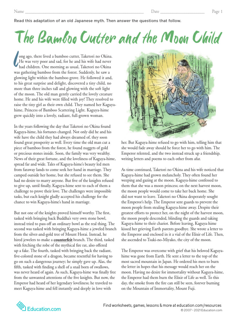 Reading Comprehension The Bamboo Cutter and The Moon Child | PDF