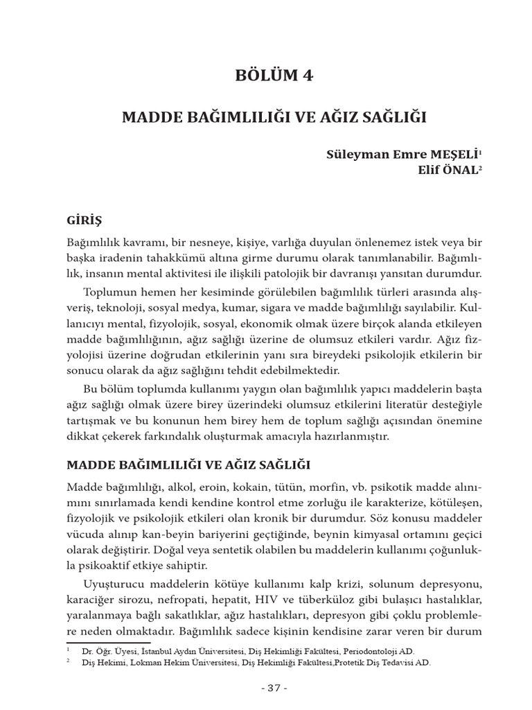 Madde Bağımlılığı Ve Ağız Sağlığı | PDF