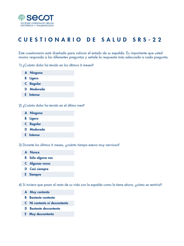 Cuestionario de Salud SRS-22 | PDF