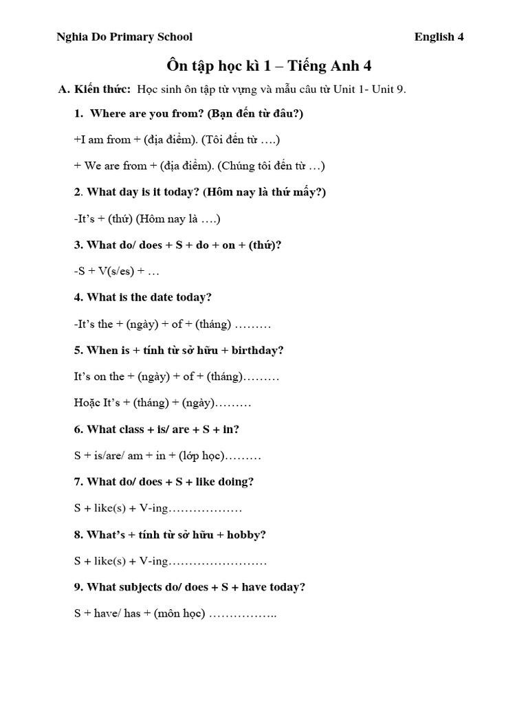 Ôn tập học kì 1 lớp 4 - xong | PDF