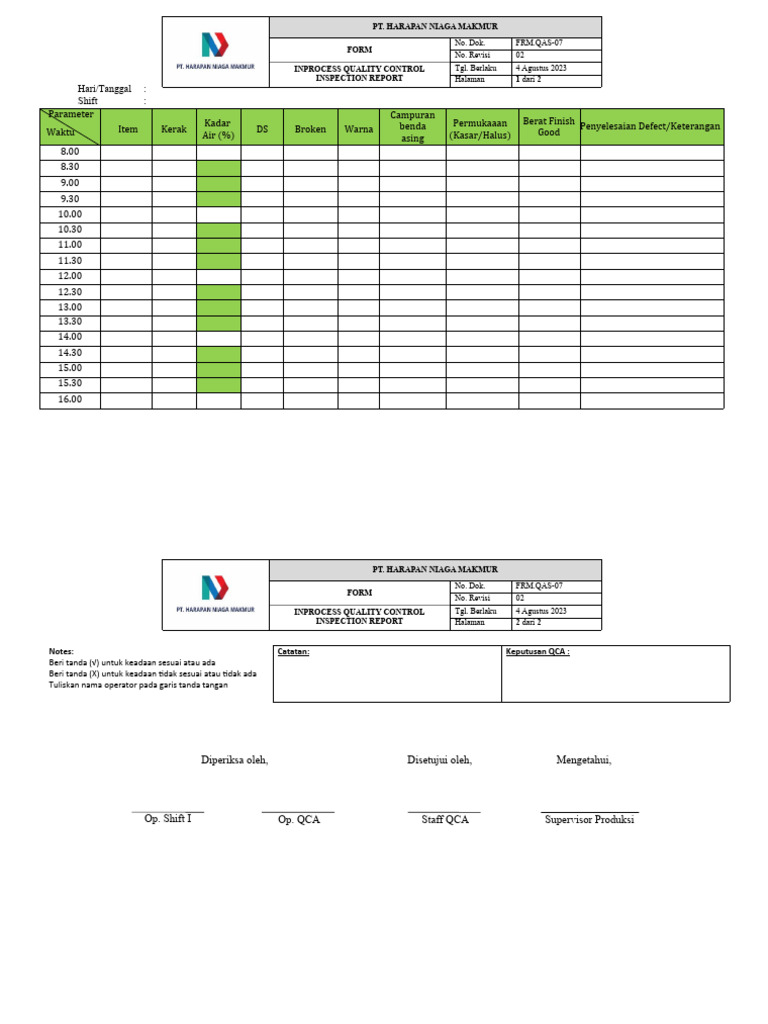FRM - QAS-07 INPROCESS PRODUCT QUALITY INSPECTION REPORT Rev.02 | PDF