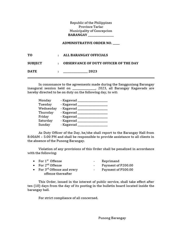 Duty Officer Schedule and Compliance | PDF