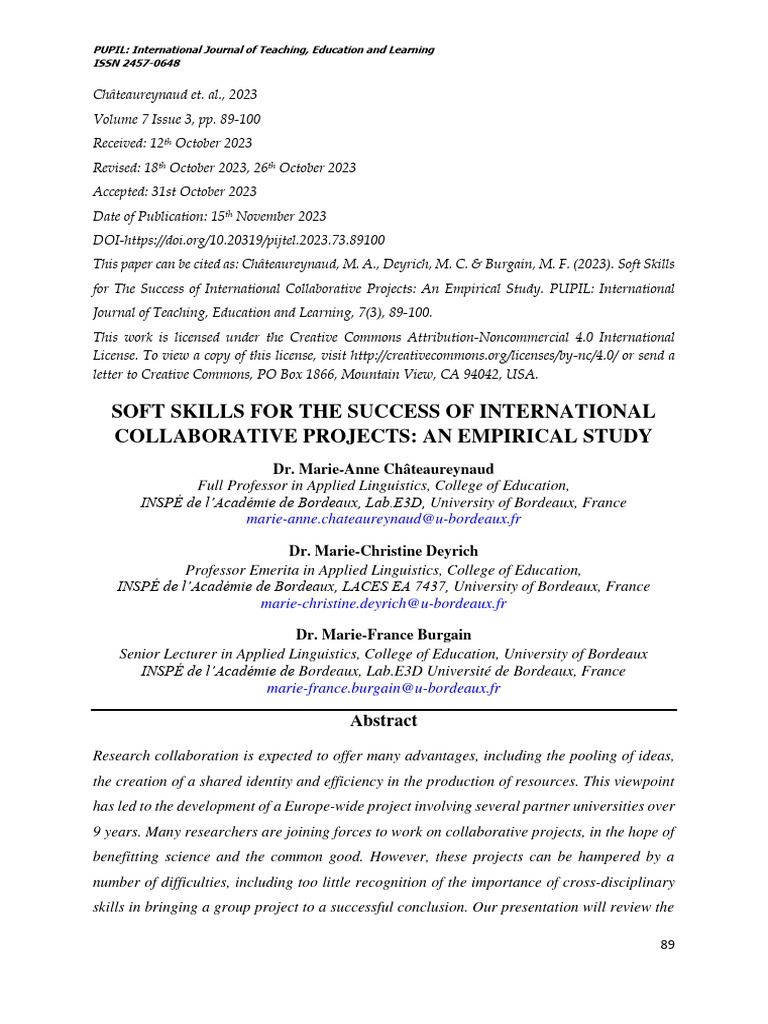 Soft Skills For The Success of International Collaborative Projects: An ...