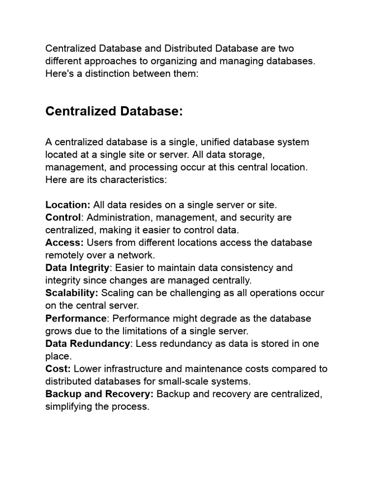 Centralized Database and Distributed Database | PDF