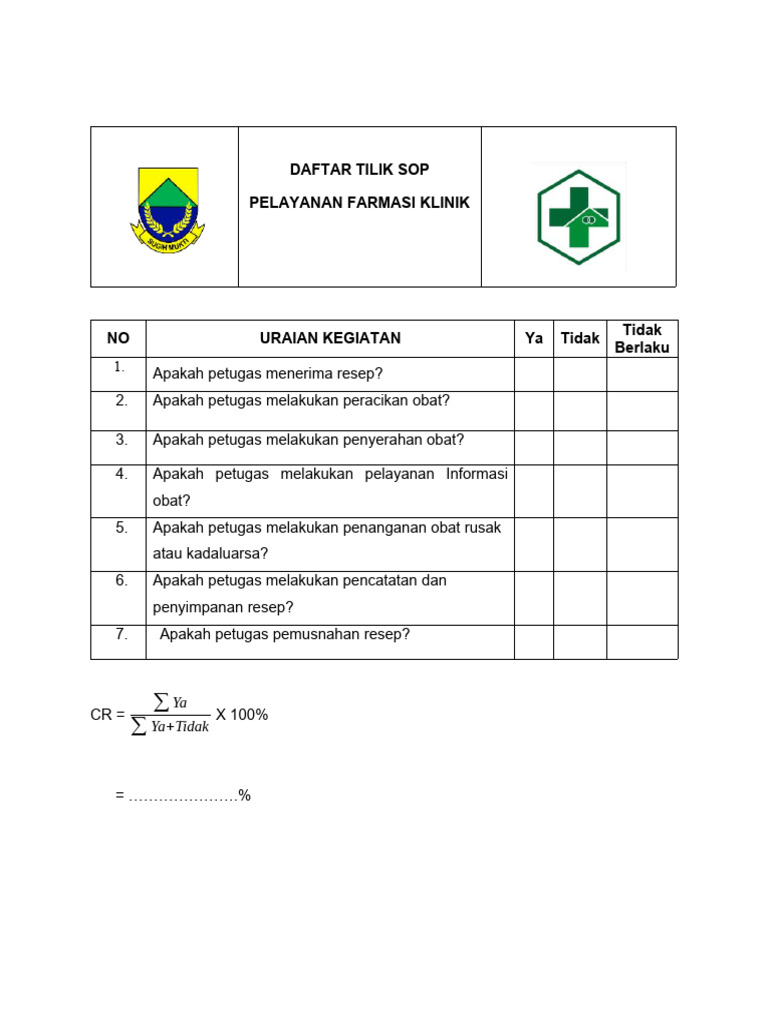 DAFTAR TILIK Pelayanan Farmasi | PDF