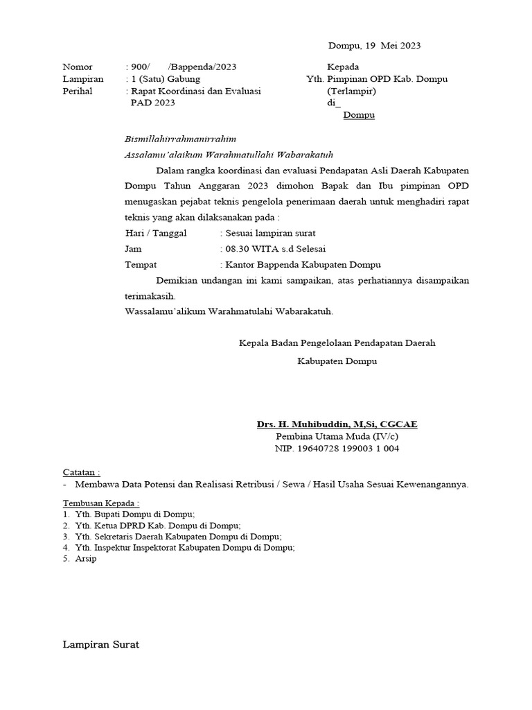 Undangan Rapat Koordinasi Dan Evaluasi Pad Th 2022 Pdf