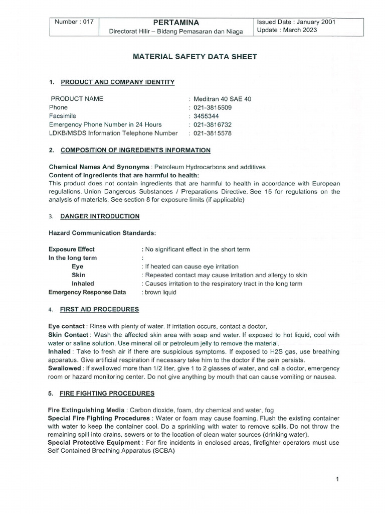 Meditran SAE 40 MSDS | PDF