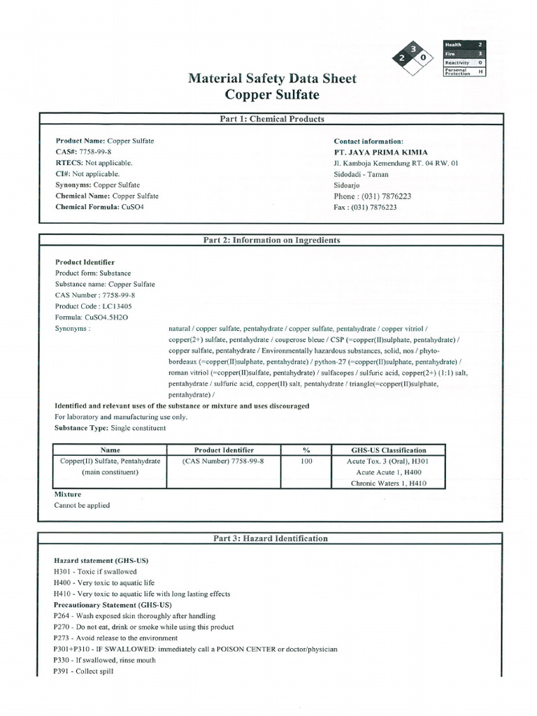 Cooper Sulfat MSDS | PDF