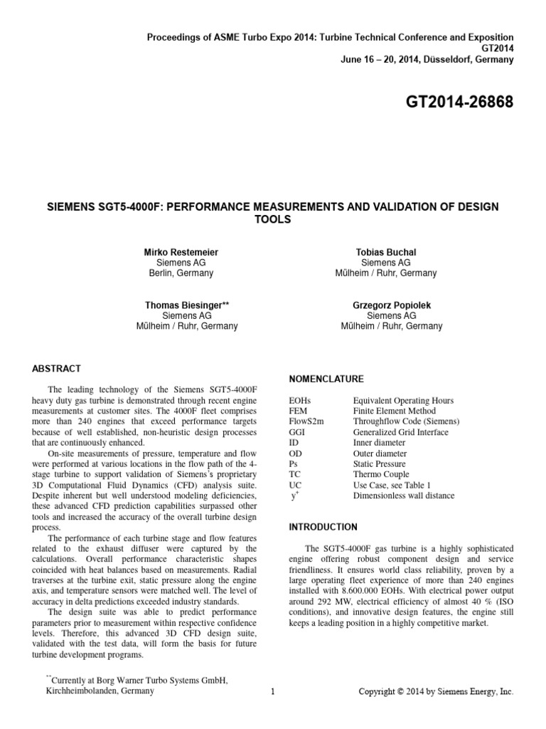 Siemens SGT5 4000F Performance Measureme | PDF | Computational Fluid ...