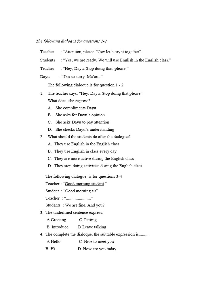 Soal Bahasa Inggris Semester 1 Kelas 8 | PDF | Dialogue