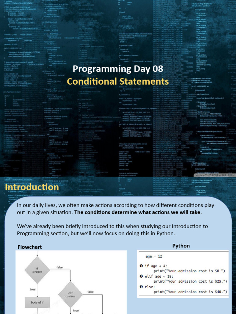02 Programming Day 08 Conditional Tests And If Statements Pdf Control Flow Boolean