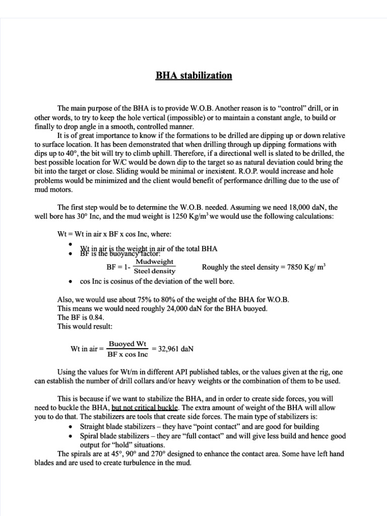 BHA Stabilization | PDF | Mechanics | Secondary Sector Of The Economy