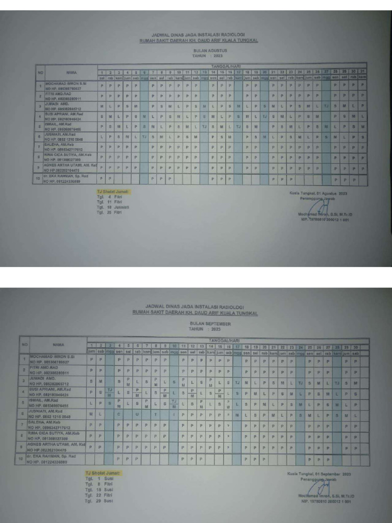Jadwal Jaga Agustus 2023 | PDF