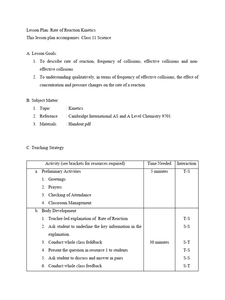 Lesson Plan | PDF | Reaction Rate | Chemical Reactions