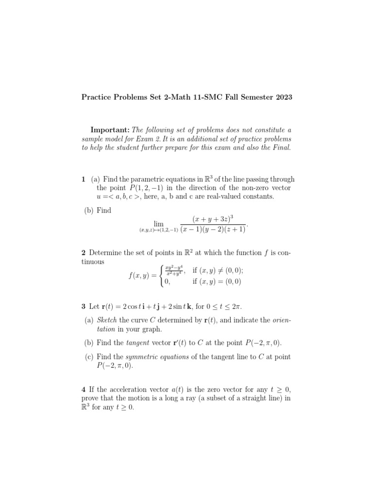 Practice Problems Set 2 Pdf Acceleration Curvature