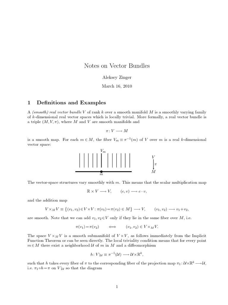 Vector Bundles Pdf Vector Space Differentiable Manifold