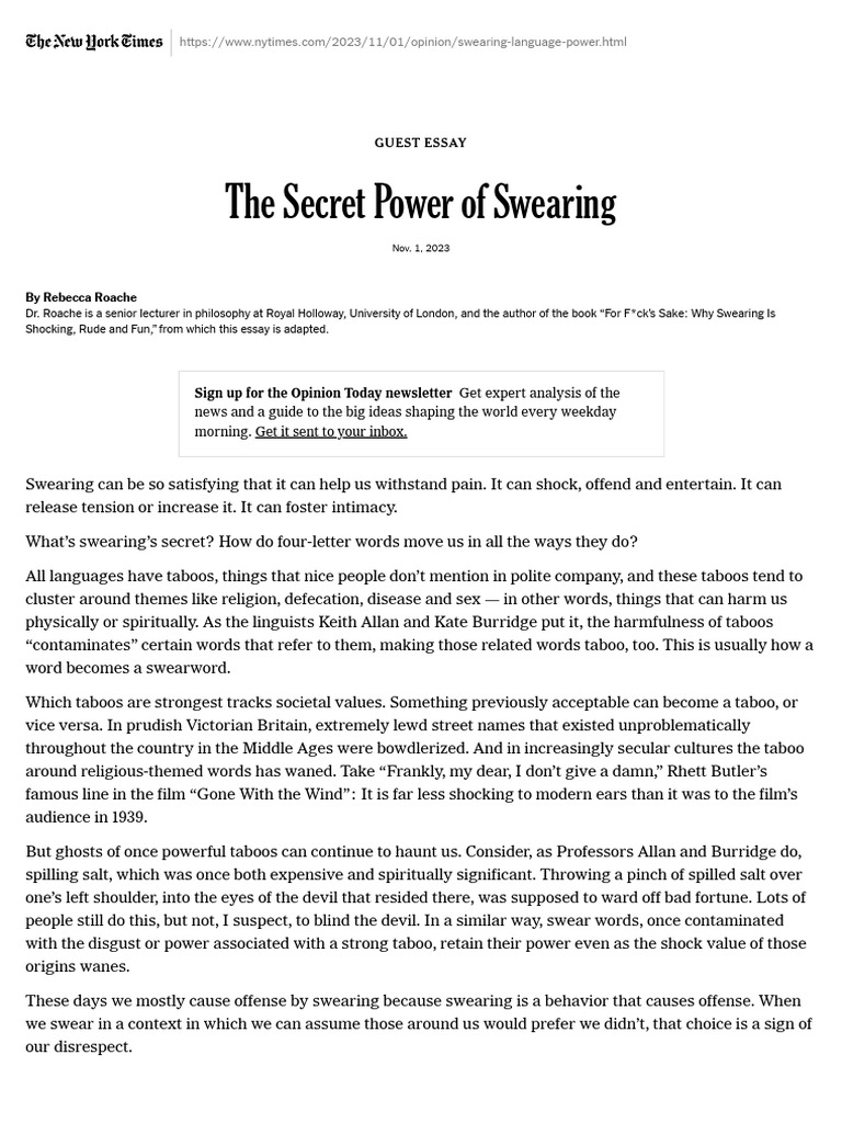 Opinion - Why Is Swearing So Much Fun? - The New York Times | PDF ...