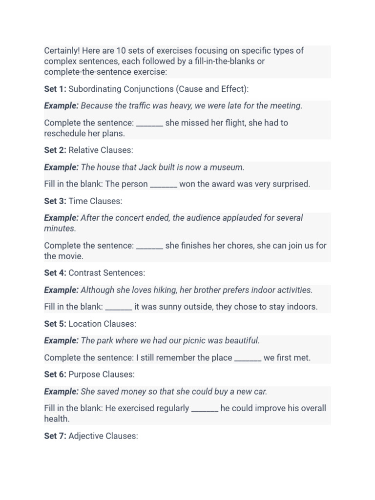 Complex Sentences Exercise | PDF | Biodiversity | Medicine