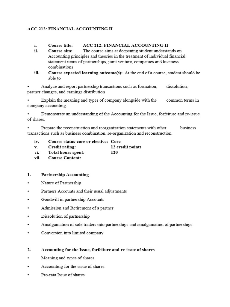 Acc 212 - Course Outline | Download Free PDF | Accounting ...