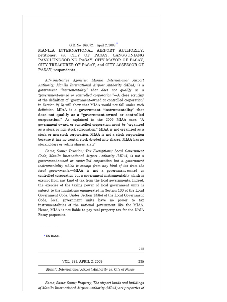 MIAA Vs City of Pasay | PDF | Taxes | Property Tax