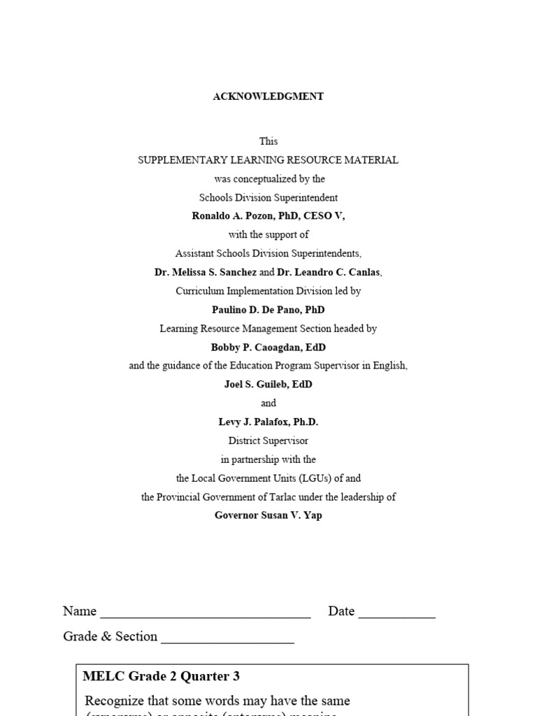 3rd QTR Module 3 in English 2 Synonyms and Antonyms GrADE 2 | PDF