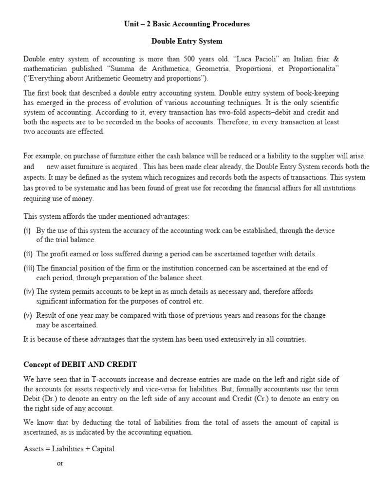 Unit-2 Basic Accounting Procedures | PDF | Debits And Credits | Expense