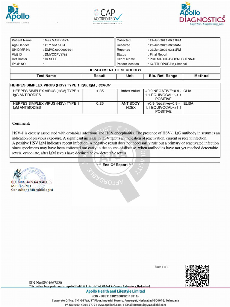 HSV-1 IgG and IgM Antibody Test Results | PDF | Herpes Simplex | Viral ...