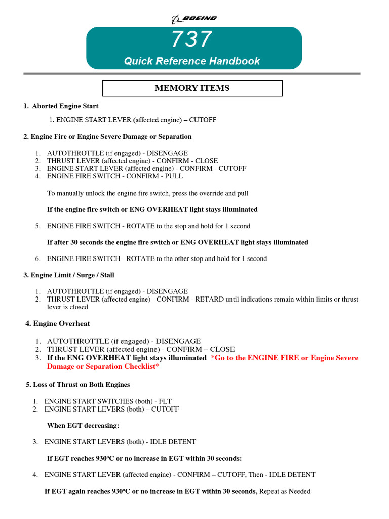 B737 Memory Items | PDF | Transport Safety | Aviation Accidents And ...