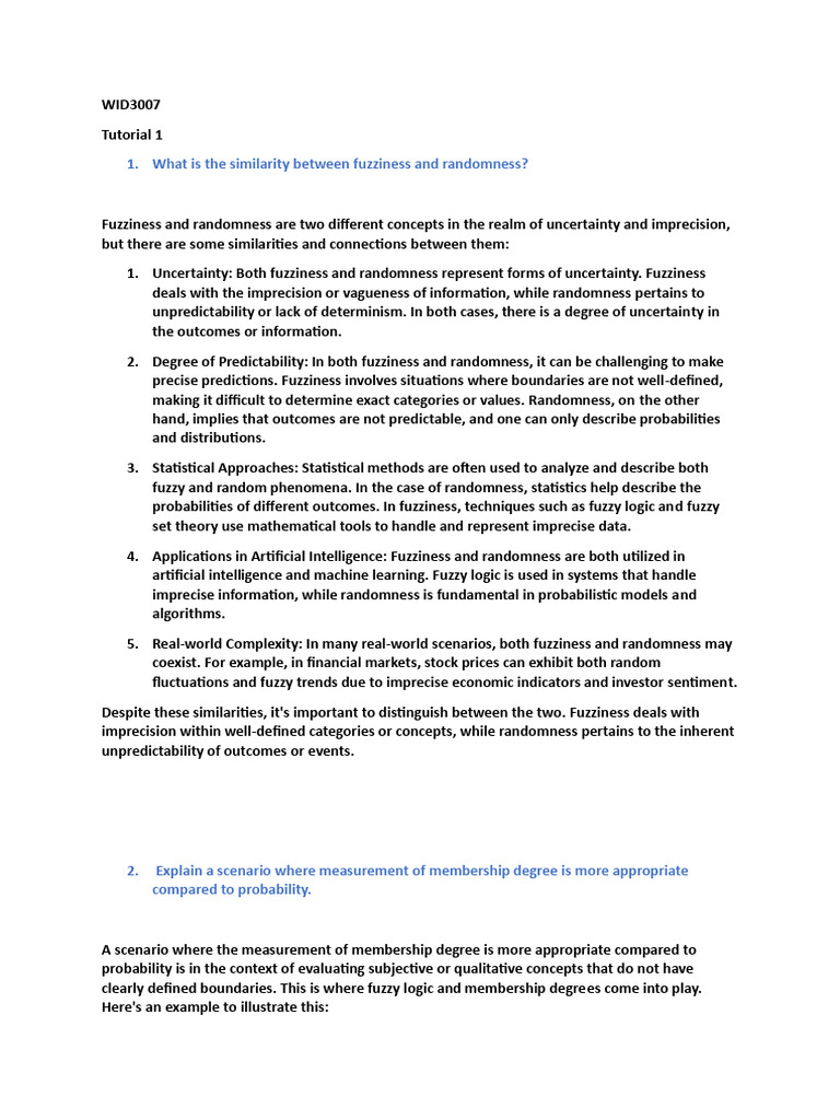 WID3007 Fuzzy Logic Tutorial 1 | PDF | Fuzzy Logic | Randomness