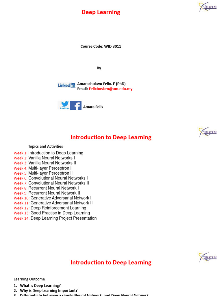 Introduction To Deep Learning - Class | PDF | Deep Learning ...