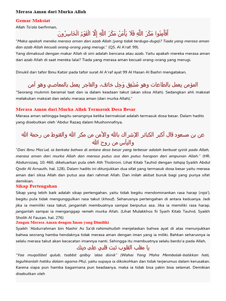 Dosa Merasa Aman dari Murka Allah | PDF