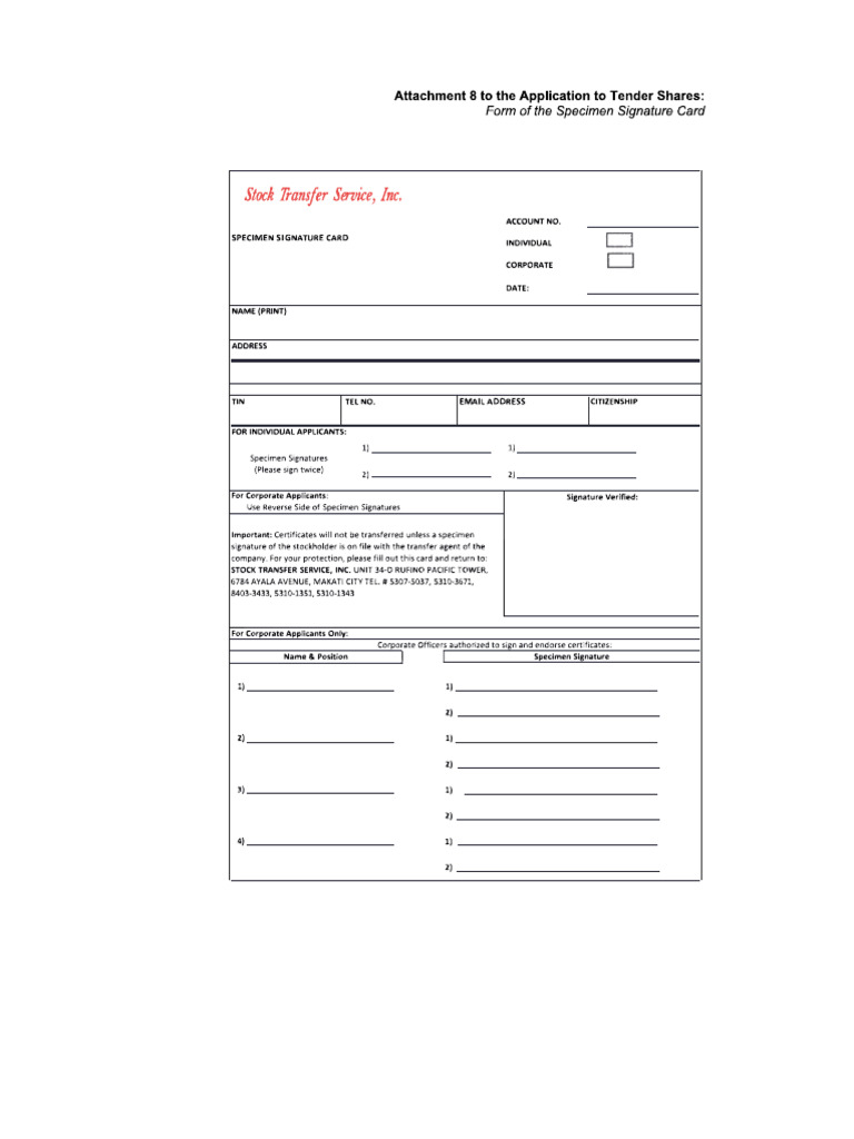 STSI Specimen Signature Card | PDF