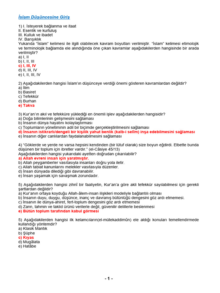 AUZEF Felsefe Dersleri Hazirlik Sorulari (1) | PDF